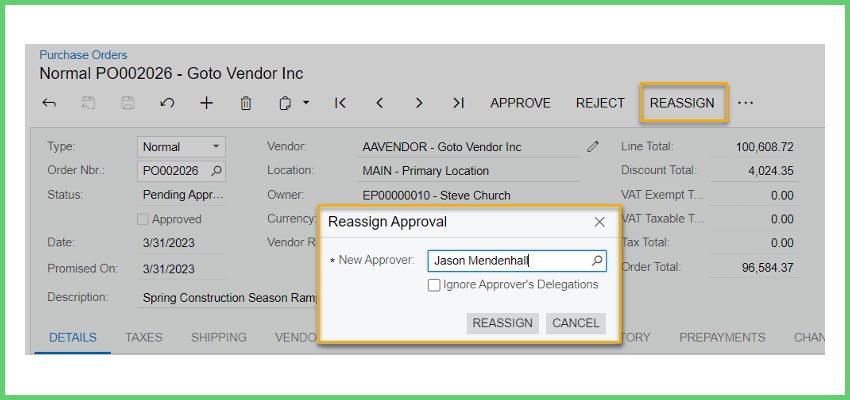 Acumatica Approval Delegation Contego Group